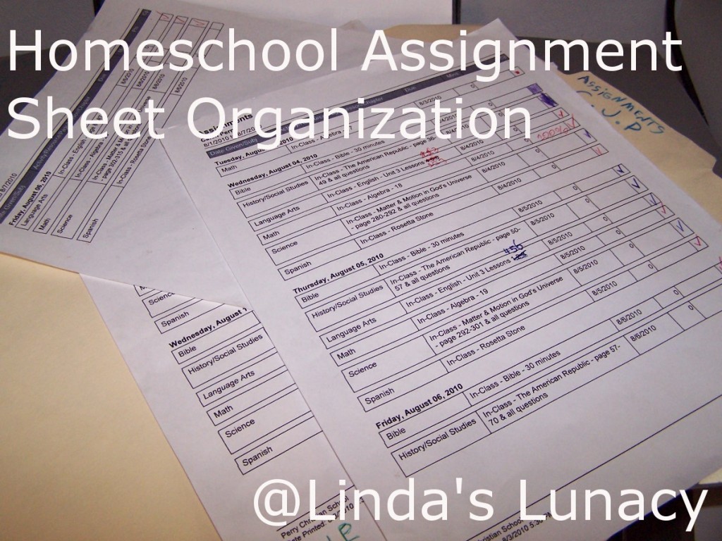 Homeschool Assignment Sheet Organization - Linda's Lunacy